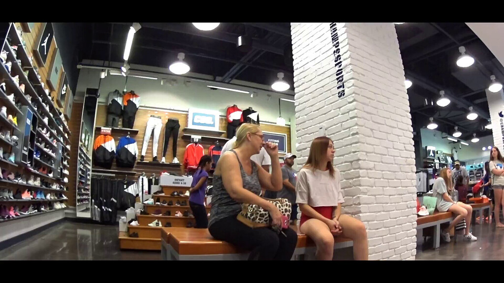 Red short shorts cheeks out. walking in mall - Short Shorts ...