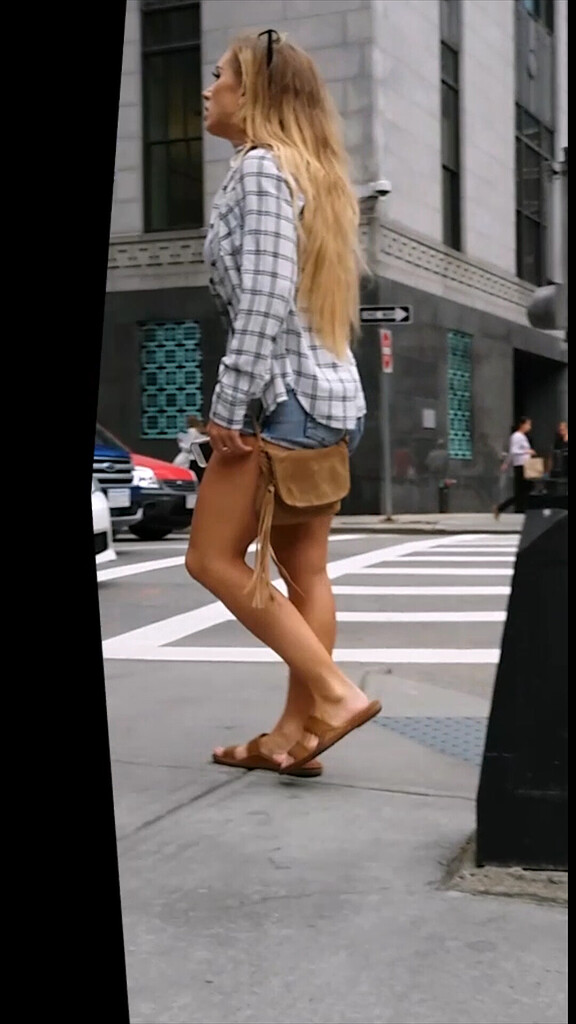Pretty teen in cut offs on the street - - - - Short Shorts & Volleyball ...