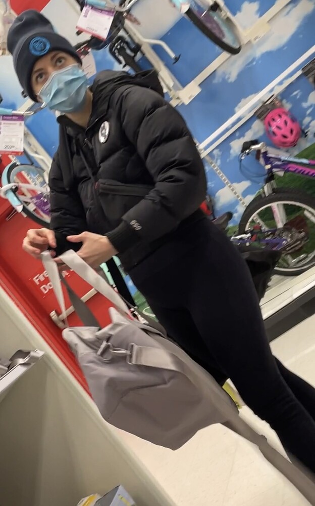Masked Slim Cutie In All Black Attire Shopping Oc Spandex Leggings 2344