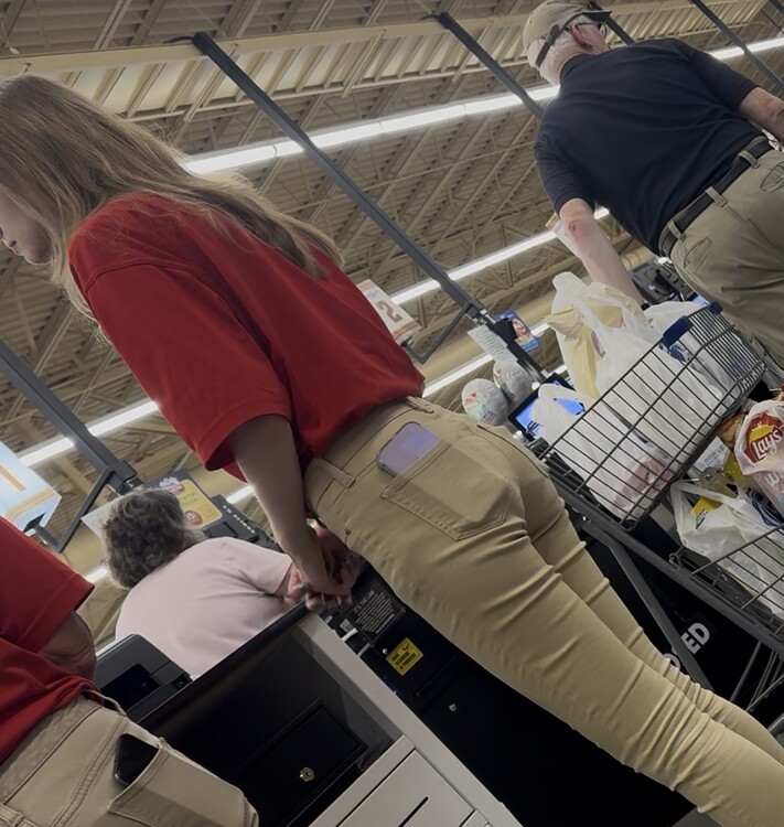 Cute Blonde petite Cashier (OC) VPL tight ass - Tight Jeans - Forum