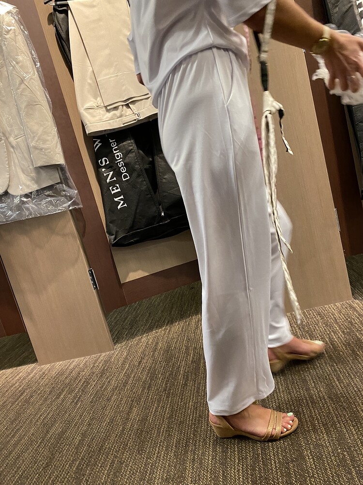 Nearly transparent white pants! Baby blue string thong! 🤤 - Spandex ...