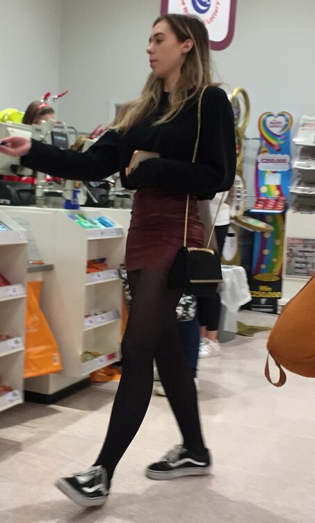 Shop Assistant out for Lunch - Red Leather Miniskirt - Forum