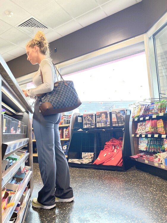 Sexy nurse checking out in blue scrubs - Spandex, Leggings & Yoga Pants ...