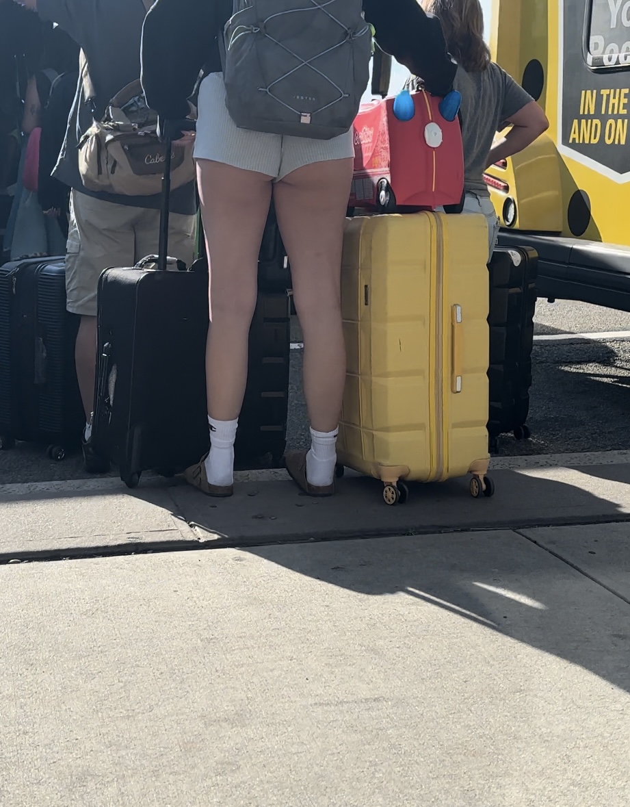 Tall Blonde Pawg In Booty Shorts With Cheeks Out Oc Airport Series 1043