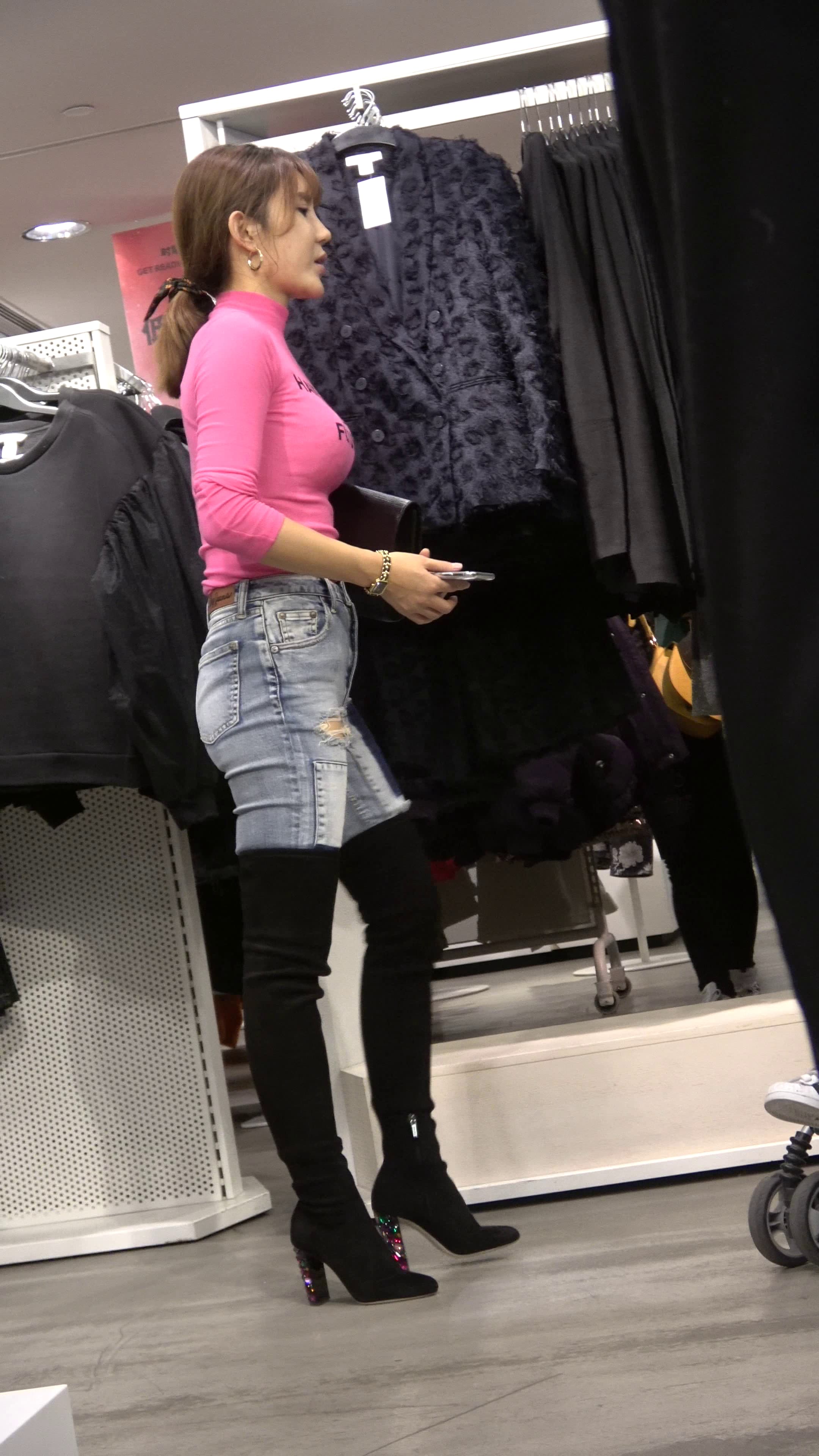 Asian MILF in Tight Jeans & Boots, Bending Over for That Ass View ...