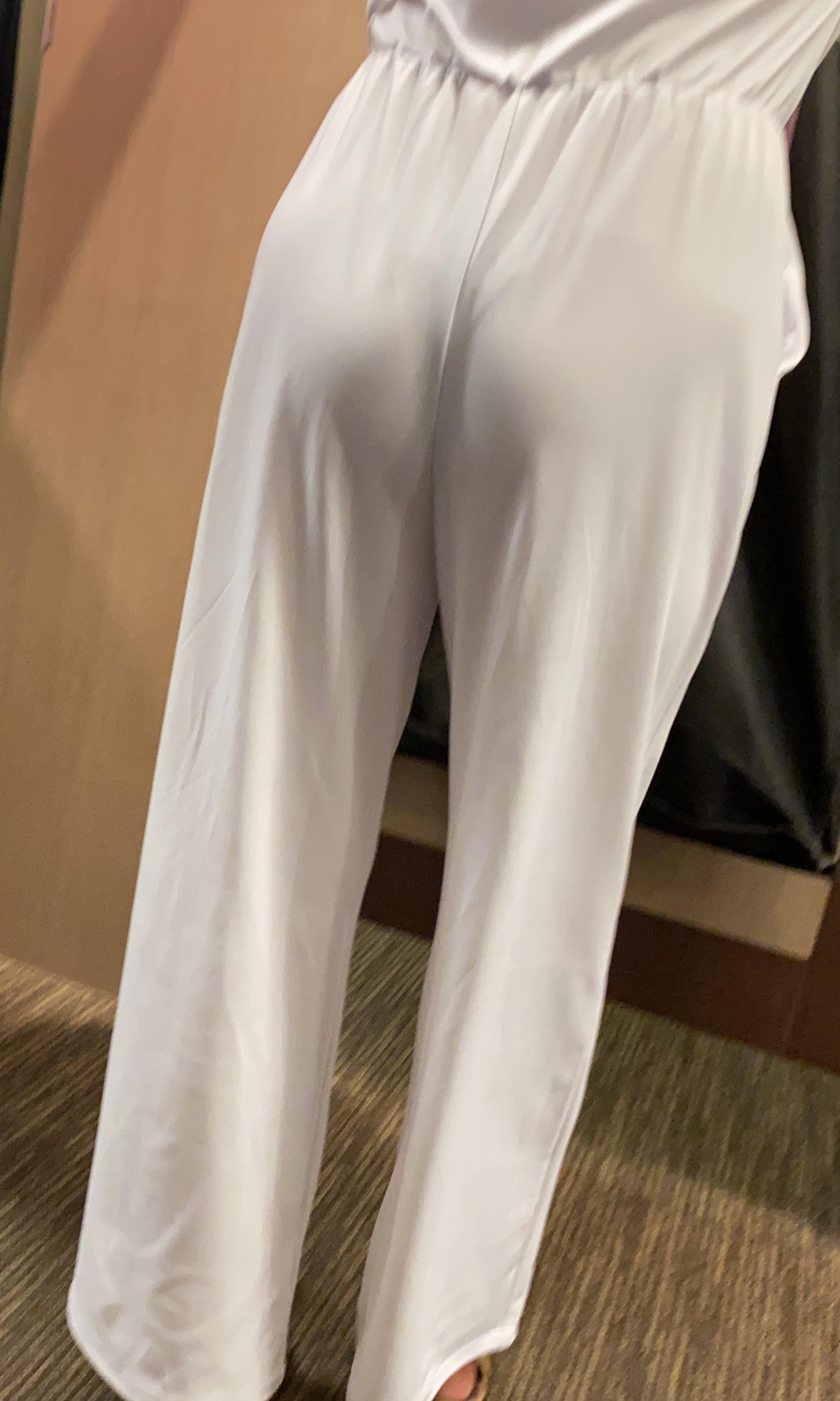 Nearly transparent white pants! Baby blue string thong! 🤤 - Spandex ...