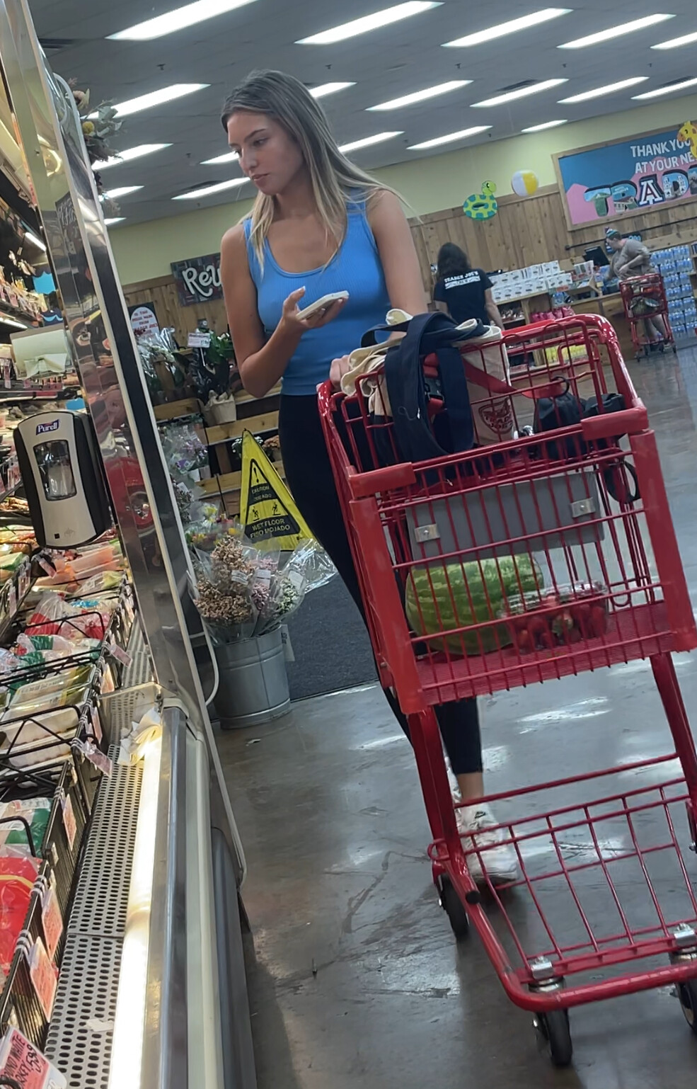 Dropdead gorgeous blonde college girl with pokies - Spandex, Leggings ...