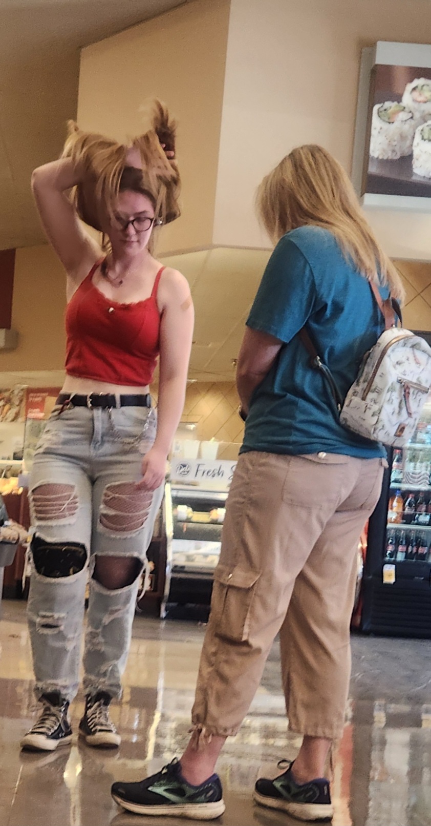 Hot blond in fishnets and her mom get coffee - Tight Jeans - Forum